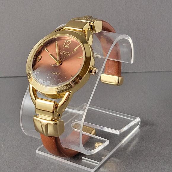 Studio | Accessories | Studio Quartz Watch Gold Case Brown Dial Leather ...